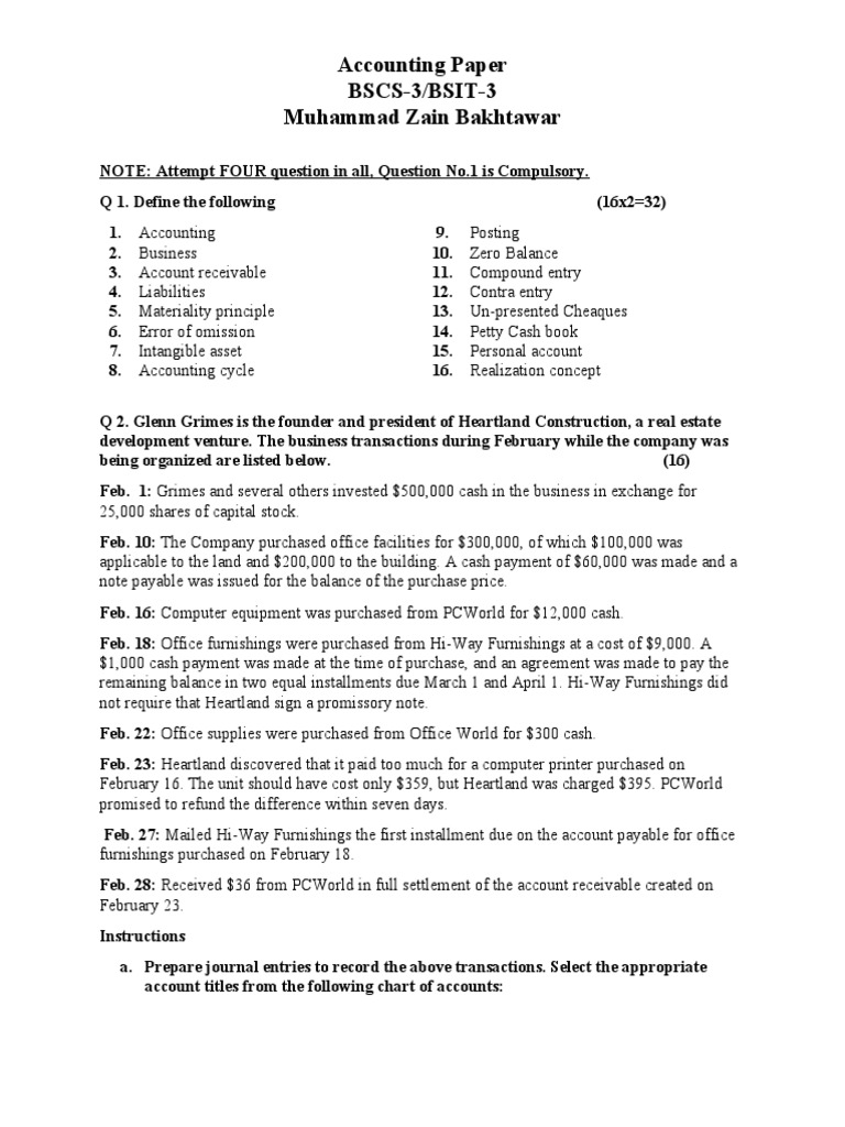 Accounting Paper BSIT 3, BSCS 3 | PDF | Cheque | Banks