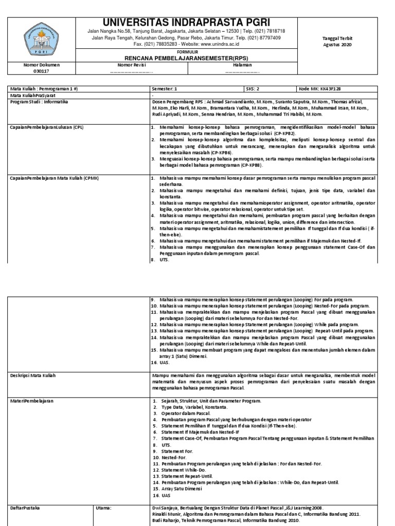 RPS Pemrograman 1 | PDF