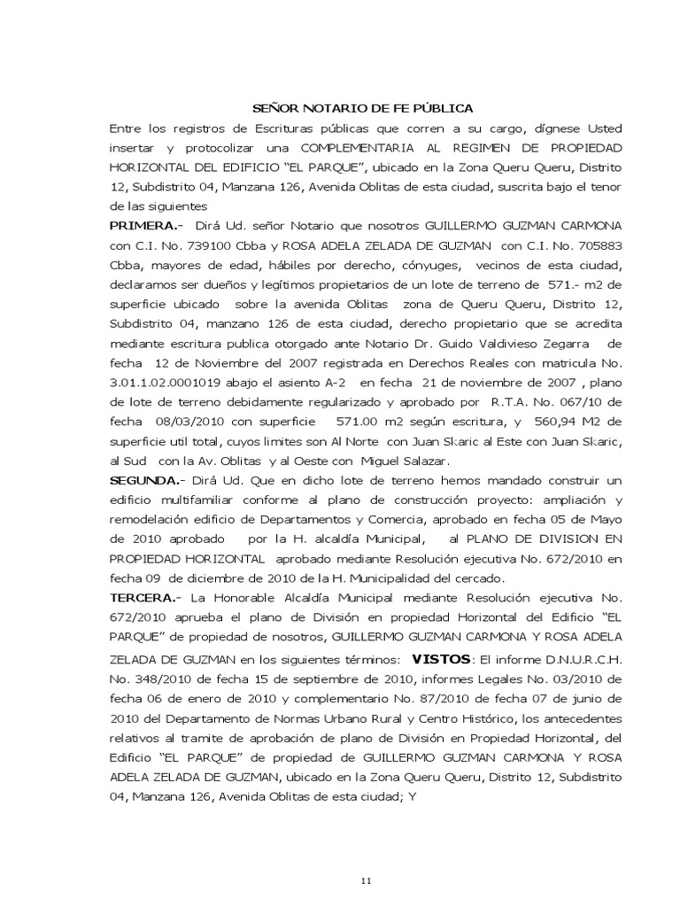 Minuta Complementaria A La Prop. Horizontal | PDF | Derecho Civil (Common Law) | Gobierno