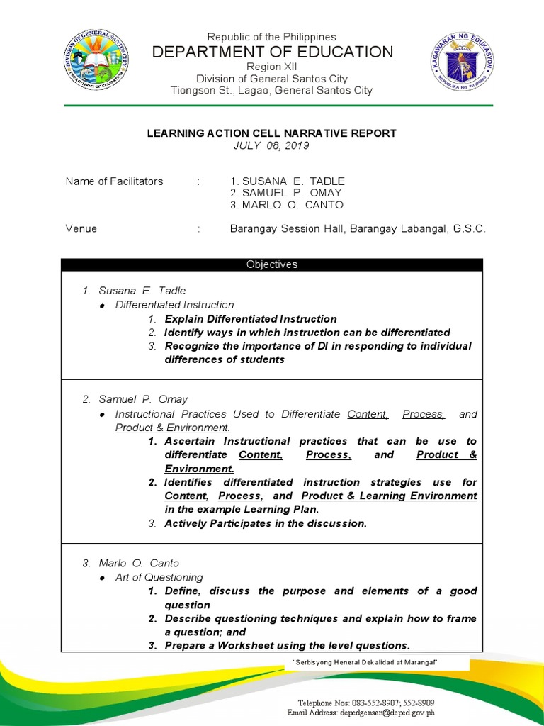 Labangal School LAC Report 2019 | PDF | Differentiated Instruction ...