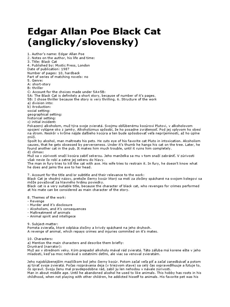 Edgar Allan Poe Black Cat | PDF