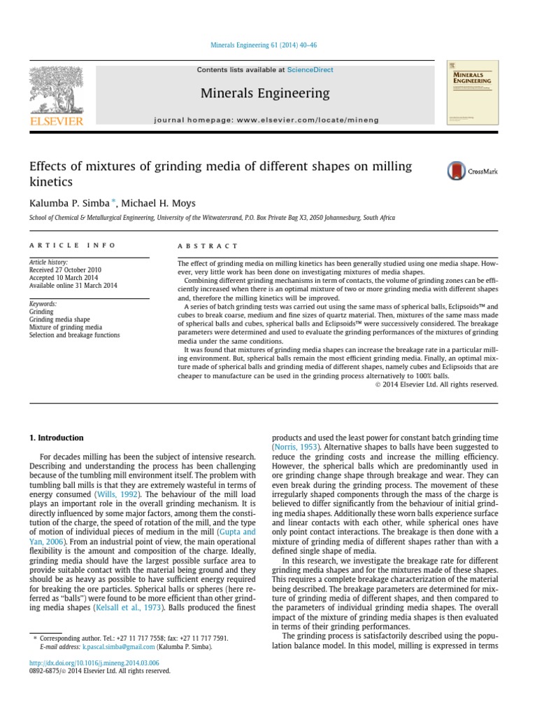 Minerals Engineering: Kalumba P. Simba, Michael H. Moys | PDF | Mill ...