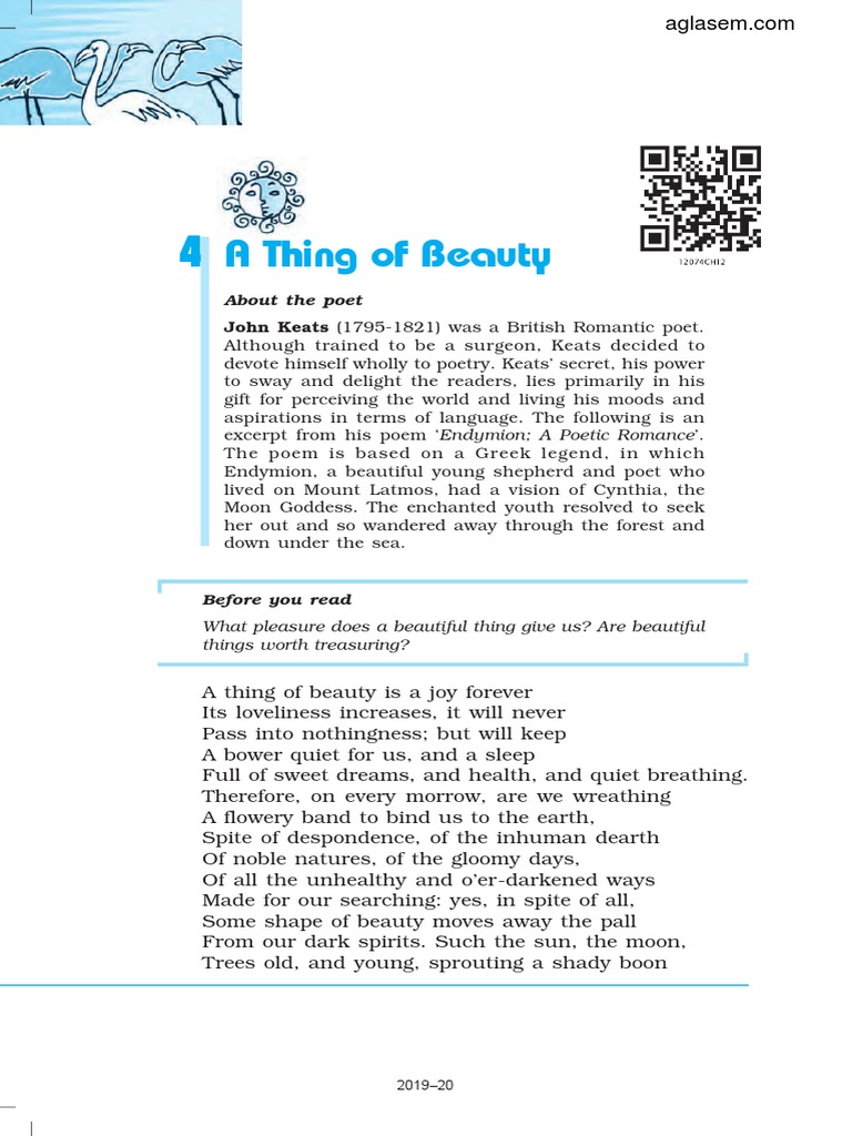 NCERT Books Class 12 English Flamingo Poem 4 A Thing of Beauty | PDF ...