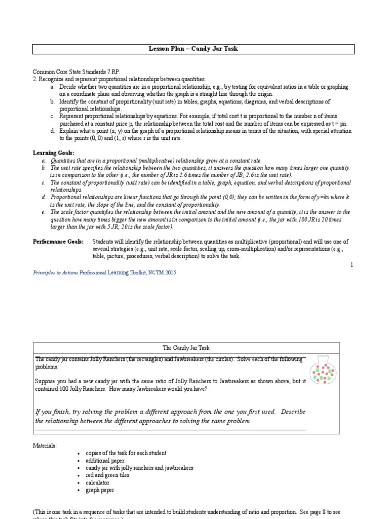 Candy Jar Ratios Lesson Plan | PDF | Quantity | Ratio