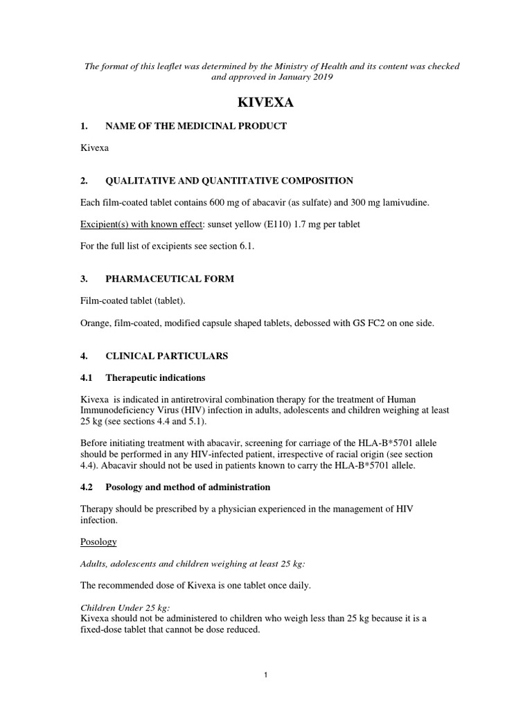 Abacavir 600mg + Lamivudine 300mg (Kivexa, Lamicavir) | PDF ...