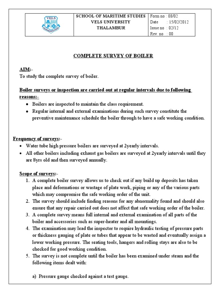 EX-11 Complete Survey of Boiler | PDF | Boiler | Valve