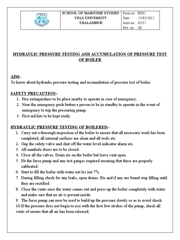 EX-9 Hydraulic Pressure Setting and Accumulation Pressure Testing of ...