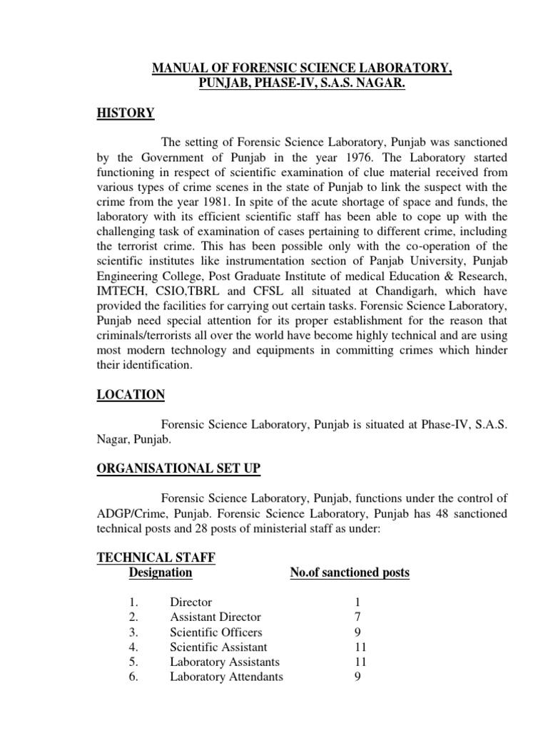 Manual of Forensic Science Laboratory, Punjab, Phase-Iv, S.A.S. Nagar ...
