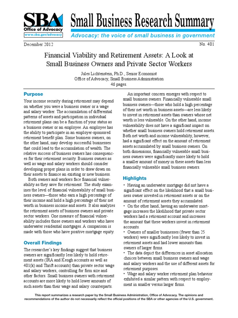 Small Business Research Paper | PDF | Retirement | Salary