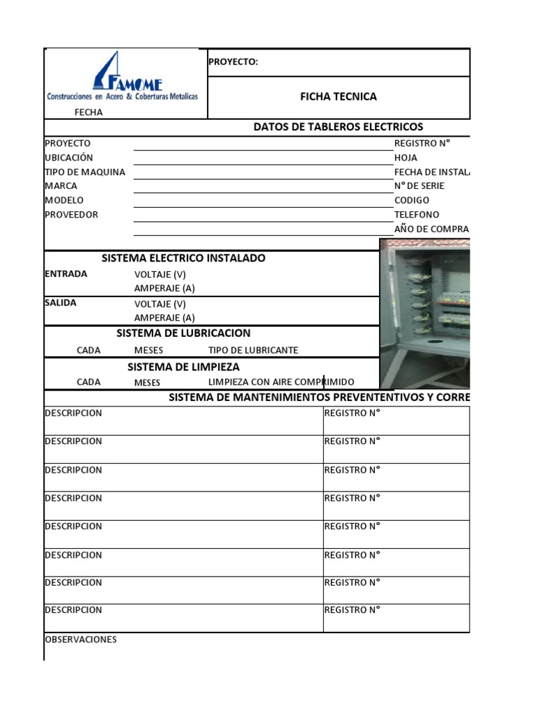 Ficha Tecnica de Tablero Electrico | PDF