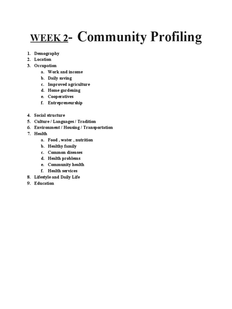 Community Profiling: Week 2 | PDF