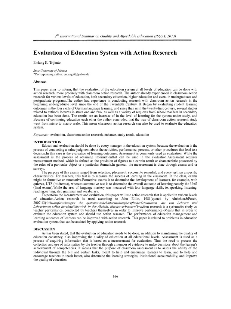 Education Action Research Paper | PDF | Educational Assessment | Action ...