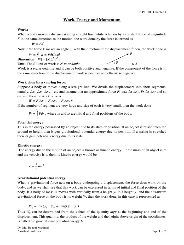 Chapter-4 Work, Energy and Momentum | PDF | Collision | Momentum