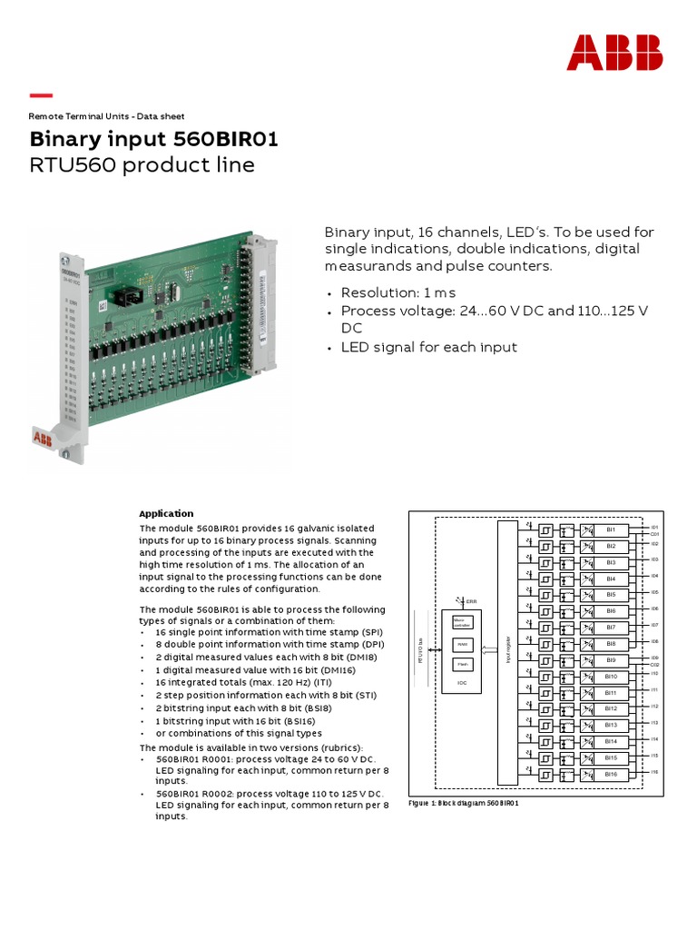 Binary Input 560BIR01: RTU560 Product Line | Download Free PDF | Power ...