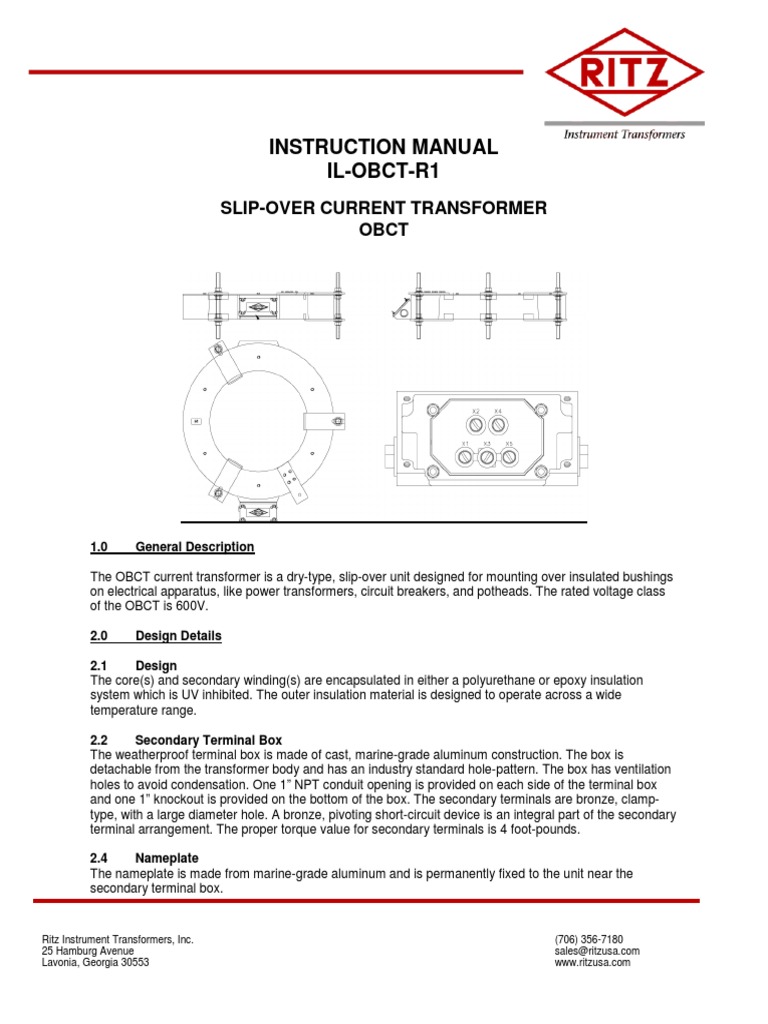 Instruction Manual Il-Obct-R1: Slip-Over Current Transformer Obct | PDF ...