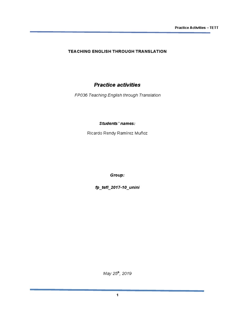 Practice Activities: Teaching English Through Translation | PDF ...