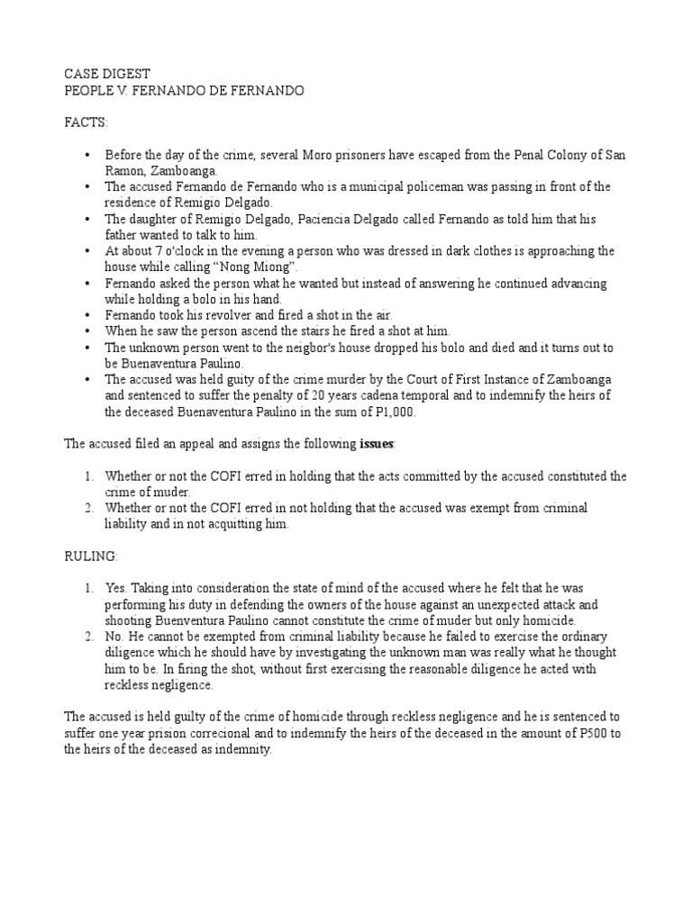 People v. Fernando de Fernando Case Digest | PDF