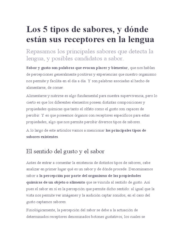 Los 5 Tipos de Sabores | PDF | Sabor | Gusto