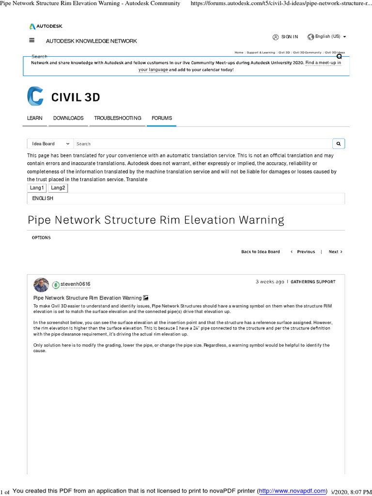 Pipe Network Structure Rim Elevation Warning Autodesk Community Download Grátis Pdf