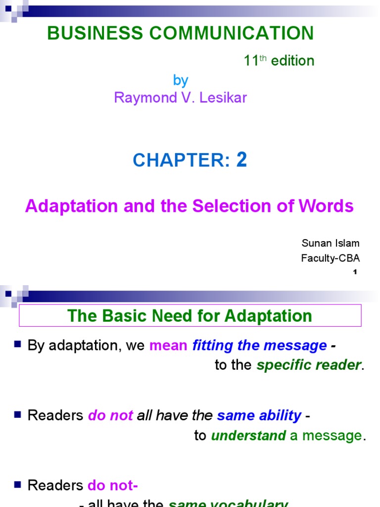 Business Communication: Adaptation and The Selection of Words | PDF ...