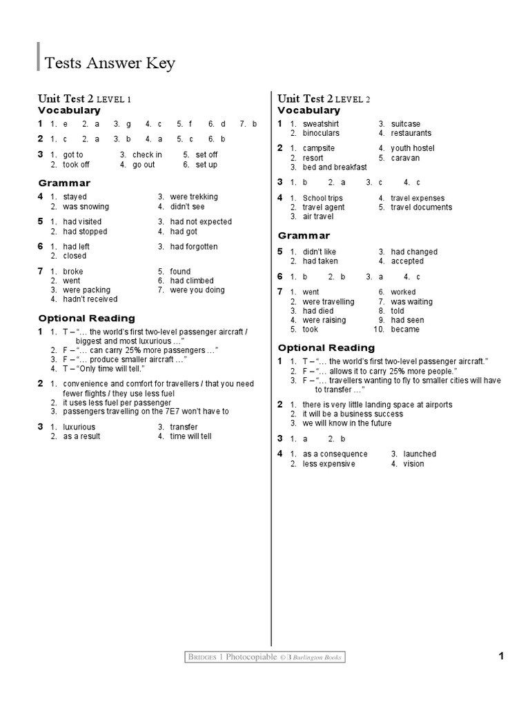 Tests Answer Key: Unit Test 2 Unit Test 2 | PDF | Aviation | Transport