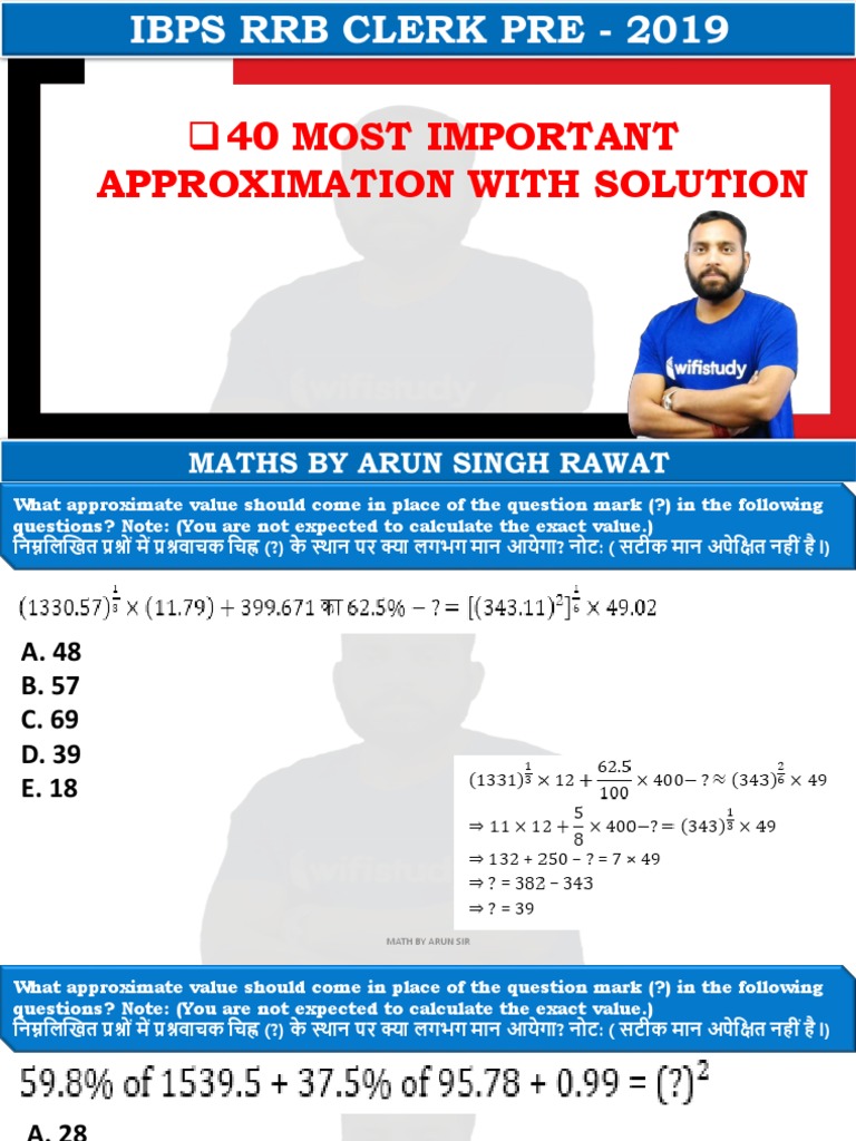 100 APPROXIMATION Questions by Arun Sir | PDF | Teaching Mathematics