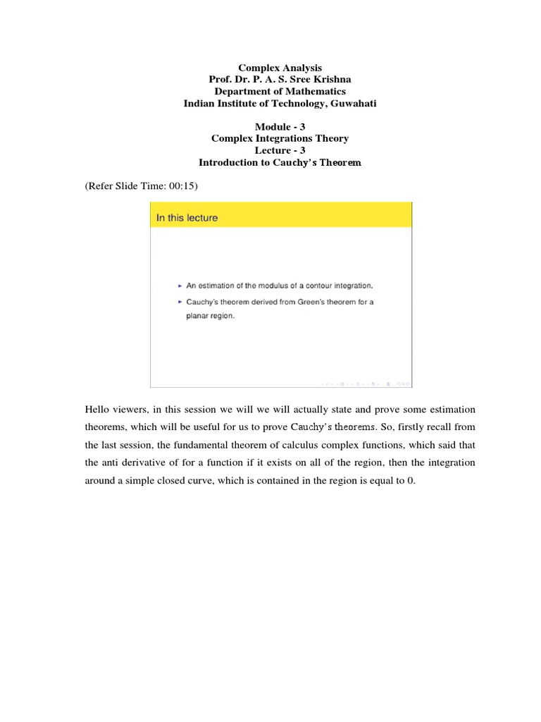 Cauchy's Theorem in Complex Integration | PDF | Integral | Sine