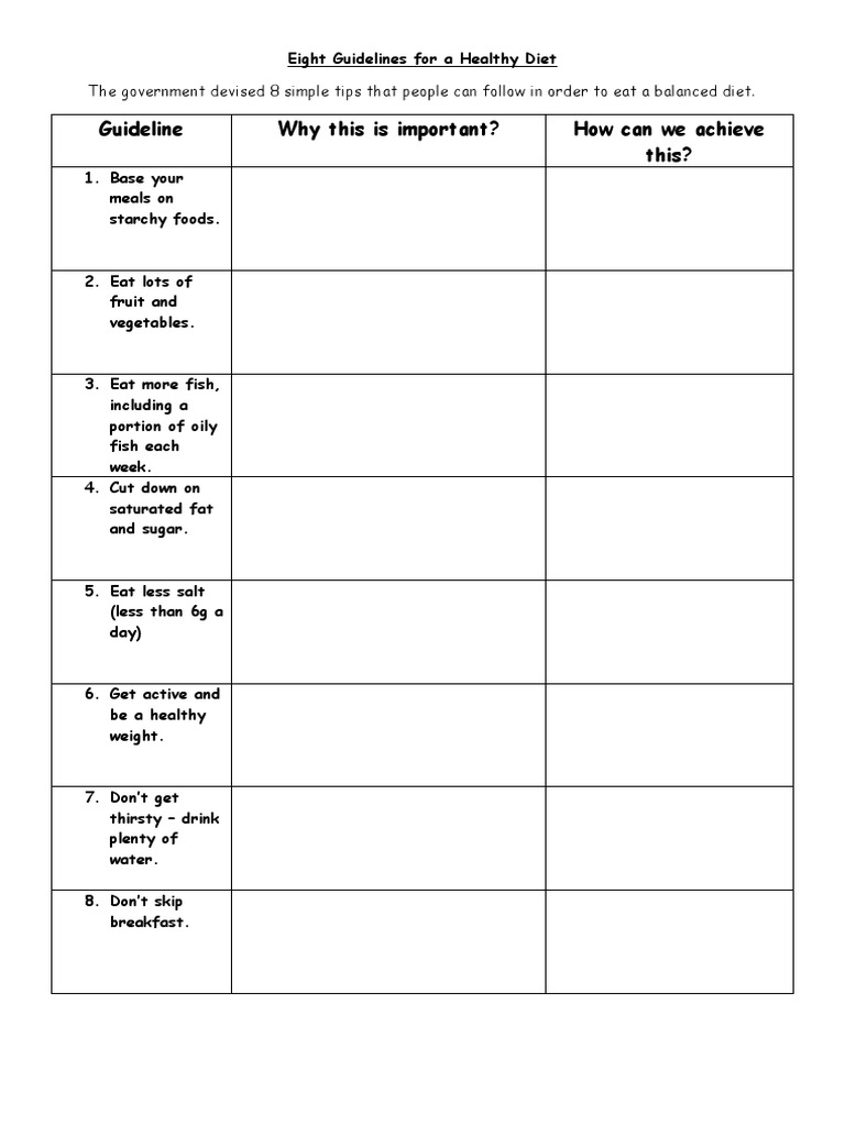 Eight Guidelines For A Healthy Diet | PDF