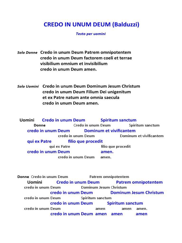 CREDO IN UNUM DEUM in A4 | PDF