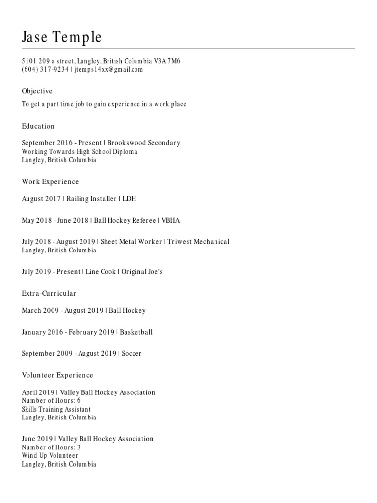 Jase Temple Resume - Jases Resume | PDF