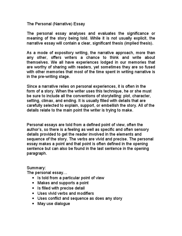 The Personal Narrative Essay | PDF