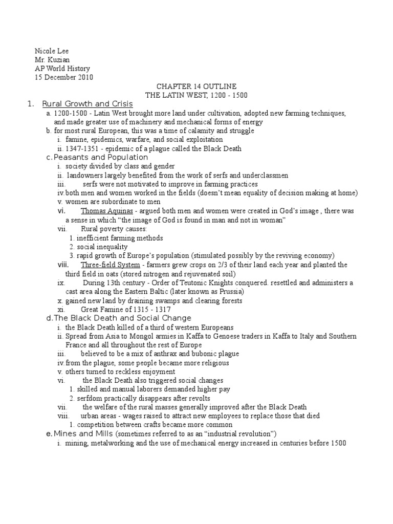 APworld Chapter 14 Outline | PDF | Black Death | Trade