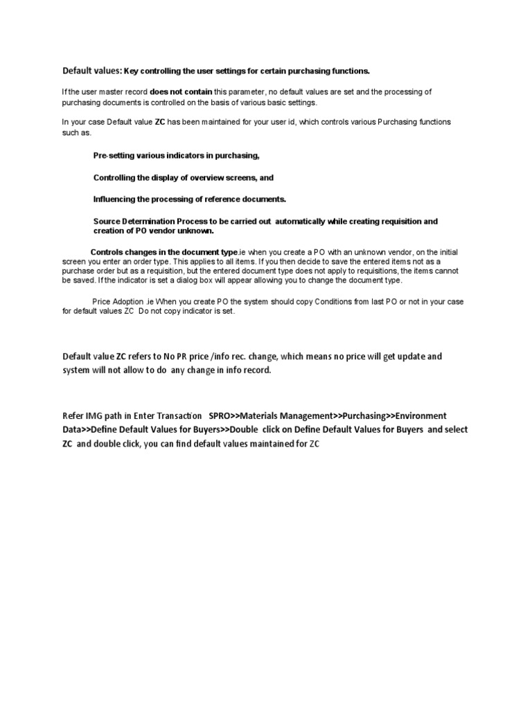 Understanding Default Values in Purchasing | PDF