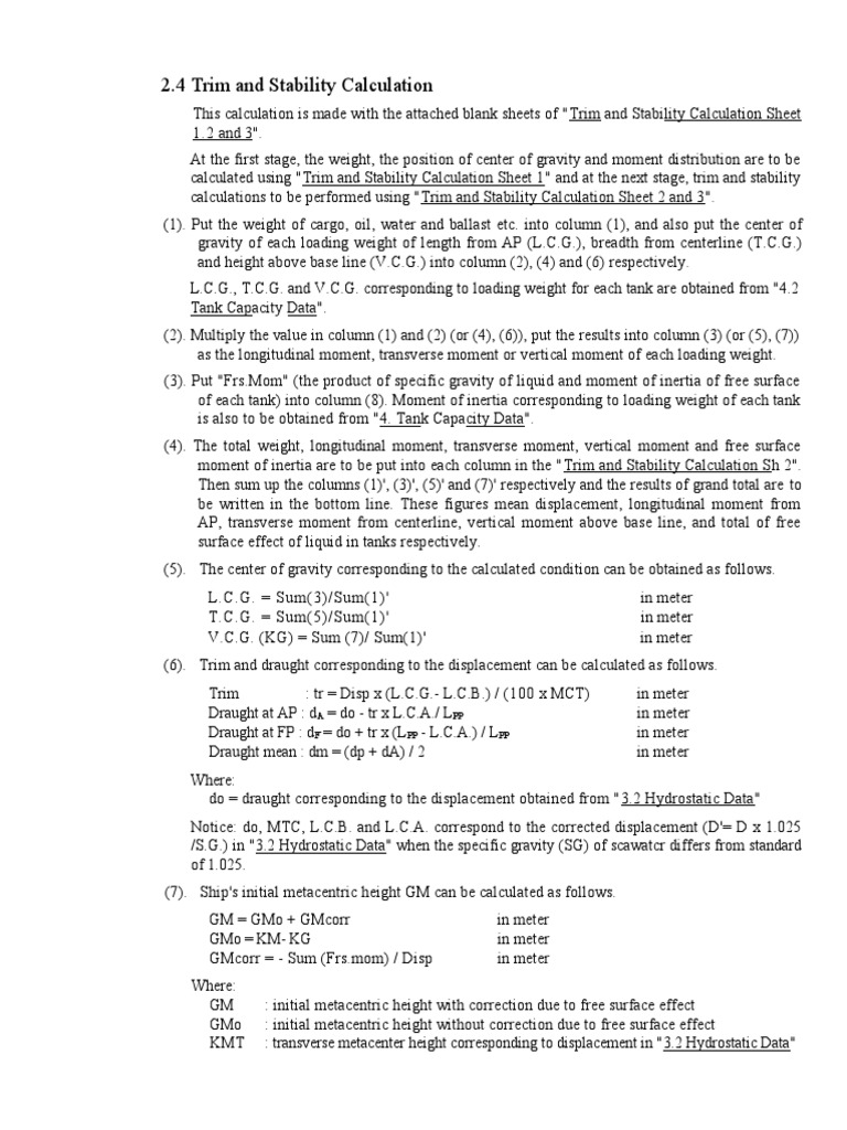 2.4 Trim and Stability Calculation: A PP F PP PP | PDF | Watercraft ...