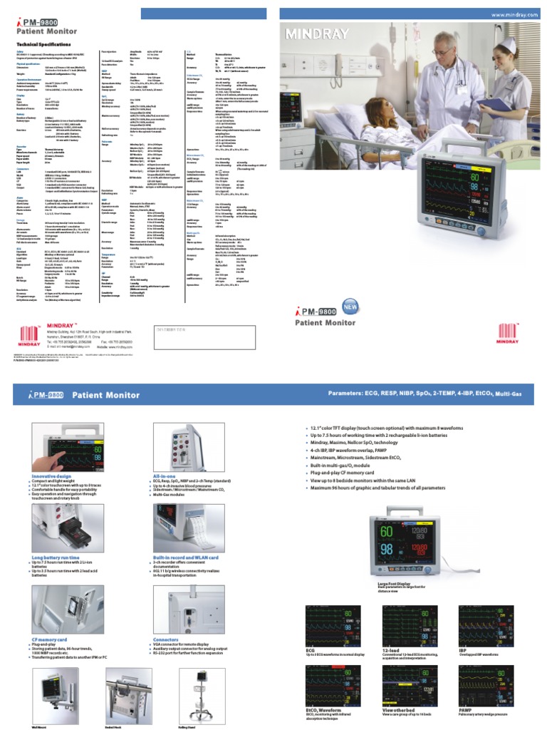 Patient Monitor: Technical Specifications | PDF | Blood Pressure ...