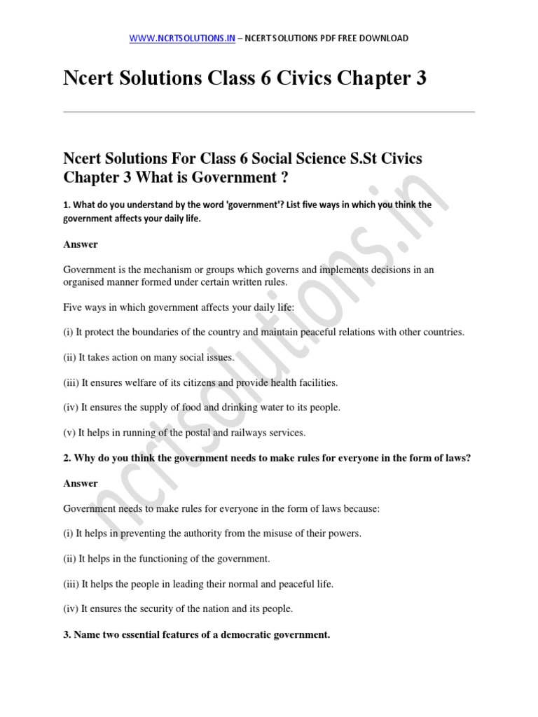 Ncert Solutions Class 6 Civics Chapter 3 PDF | PDF | Suffrage | Democracy