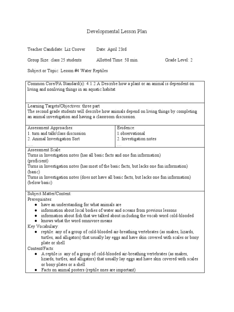 Water Reptiles Lesson Plan 2 | Download Free PDF | Reptile | Snake