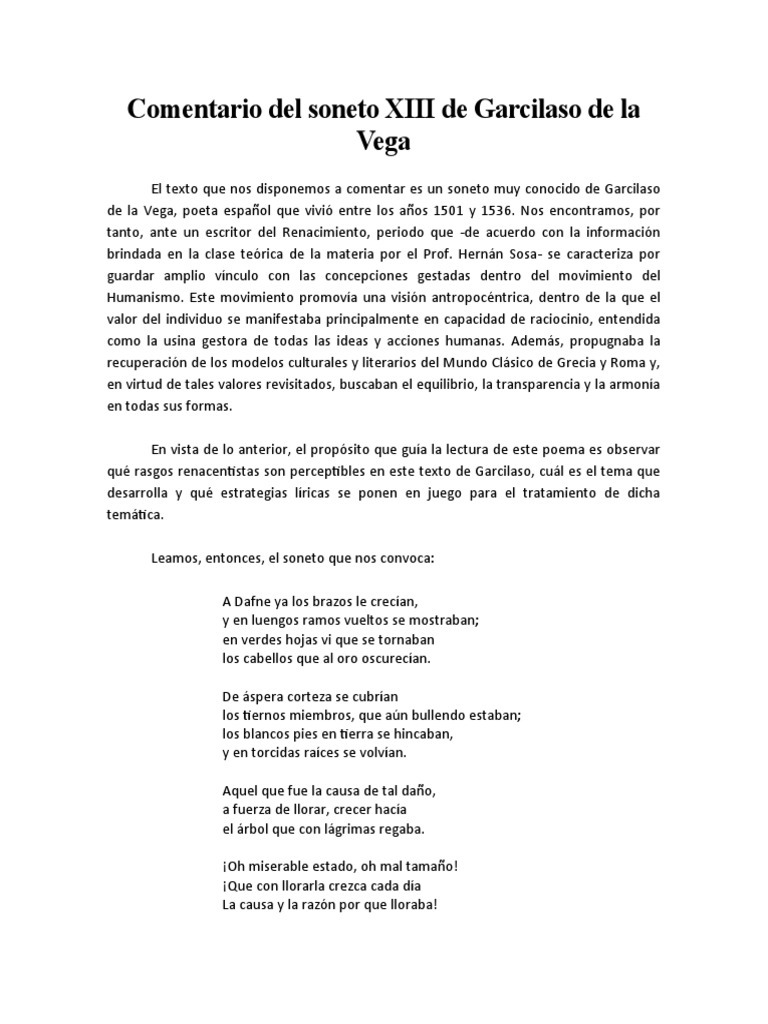 Comentario Del Soneto XIII de Garcilaso de La Veg1 | PDF | Renacimiento ...