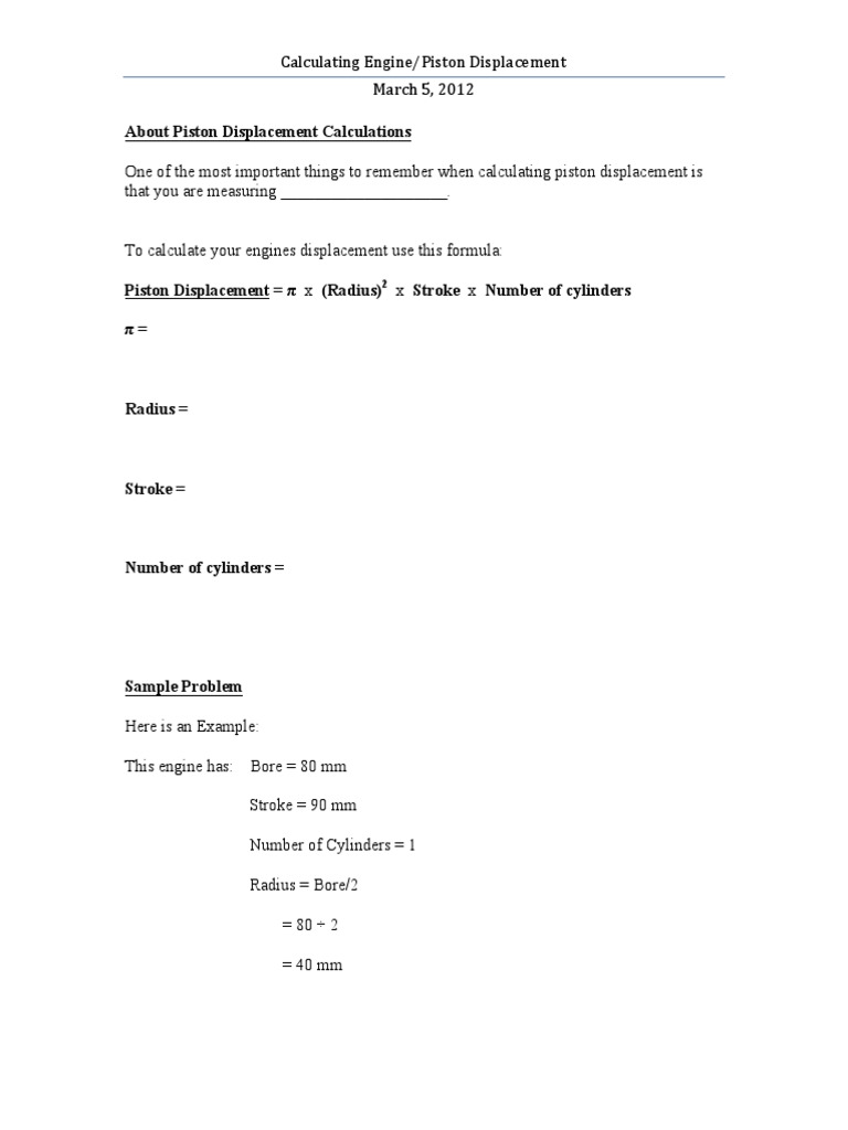 Calculating Engine Displacement | PDF