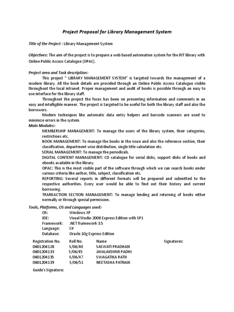 Project Proposal For Library Management PDF | PDF | Library (Computing ... Project Proposal For Library Management PDF | PDF | Library (Computing ...