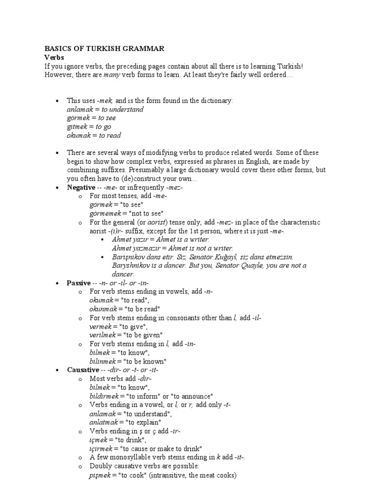 Basics of Turkish Grammar | PDF | Language Families | Languages