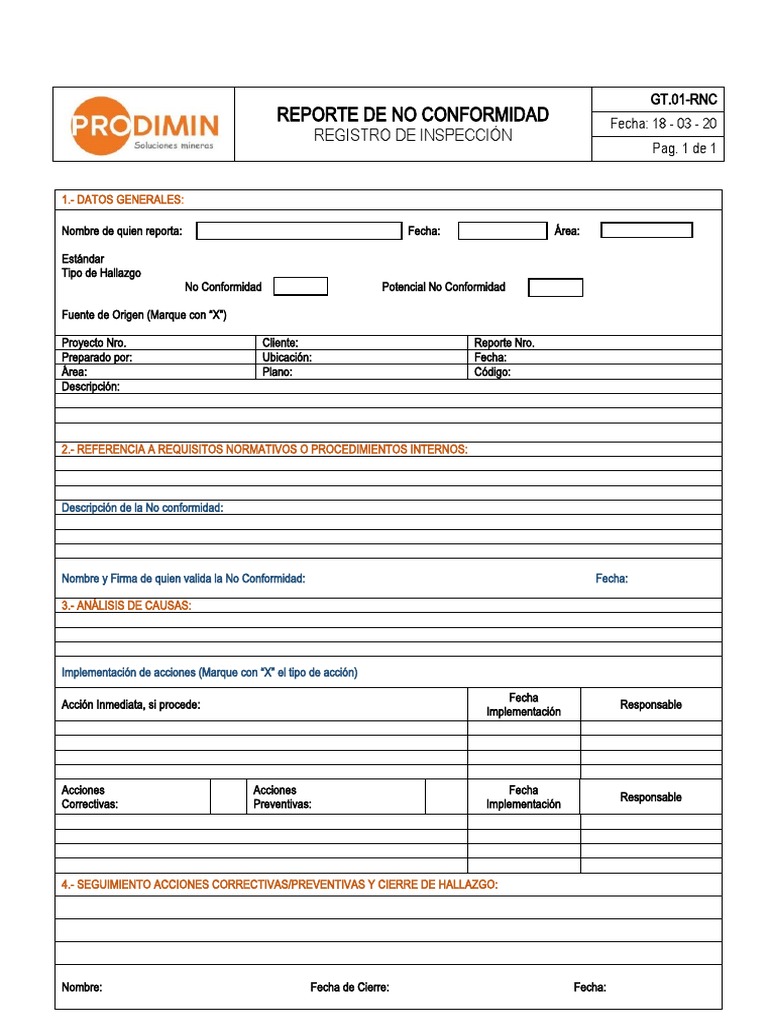 Formato De Reporte De No Conformidad Pdf 2355