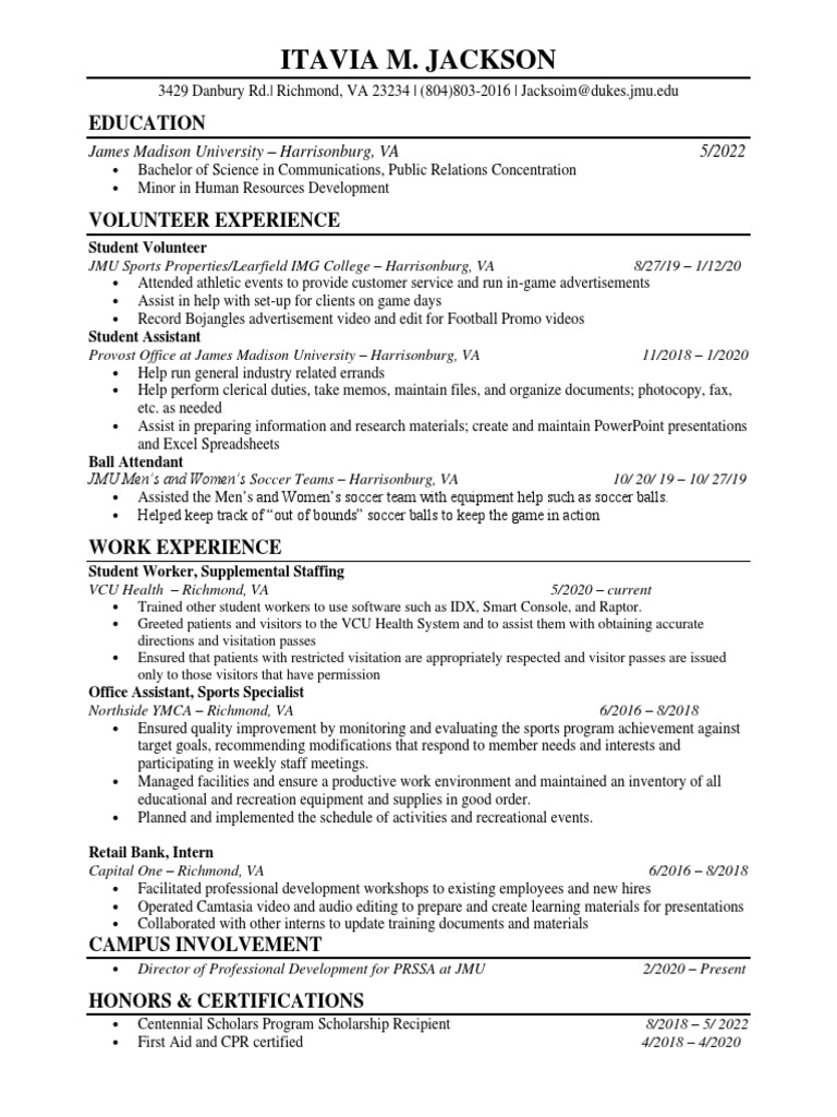Itavia Jackson Resume PDF | PDF | Business | Wellness