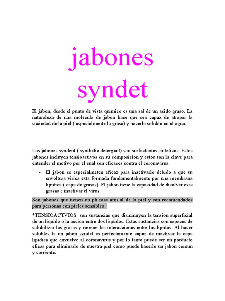 Jabones Syndet: Beneficios y Composición | PDF | Tensioactivo | Jabón