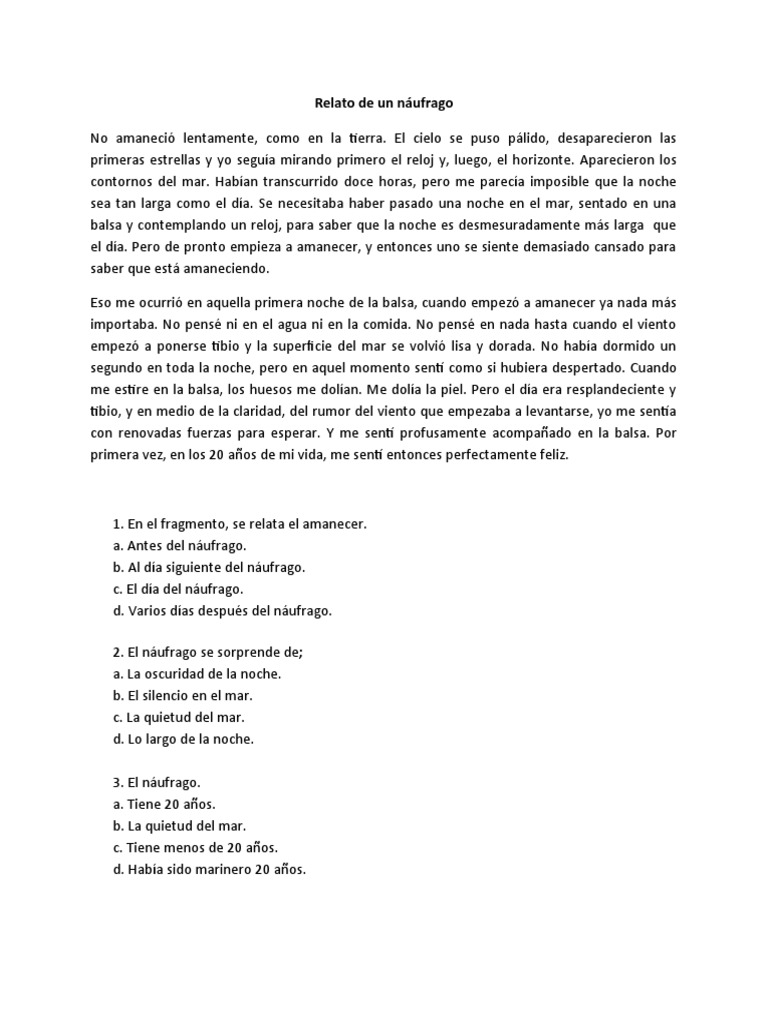 Relato de un náufrago y lenguaje corporal | PDF | Vacío | Celsius