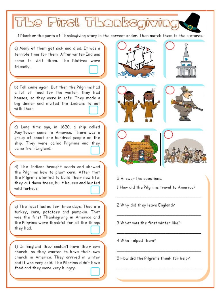 The First Thanksgiving Reading Comprehension Exercises | PDF | Foods