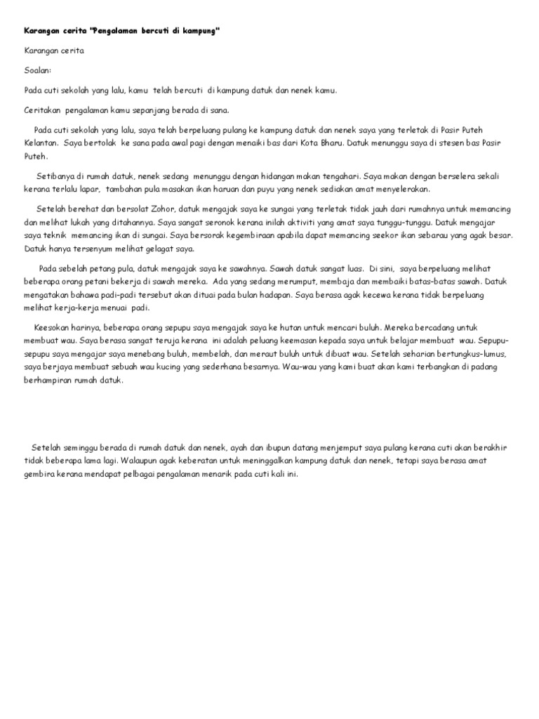 Karangan Cerita Pengalaman Bercuti Di Kampung | PDF
