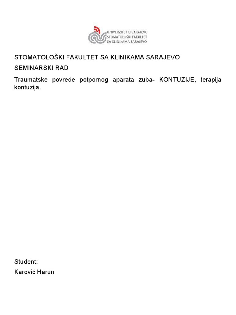 Traumatske Povrede Potpornog Aparata Zuba | PDF