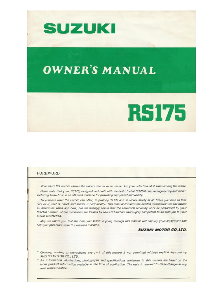 Suzuki RS175T '80 Owner's Manual | PDF