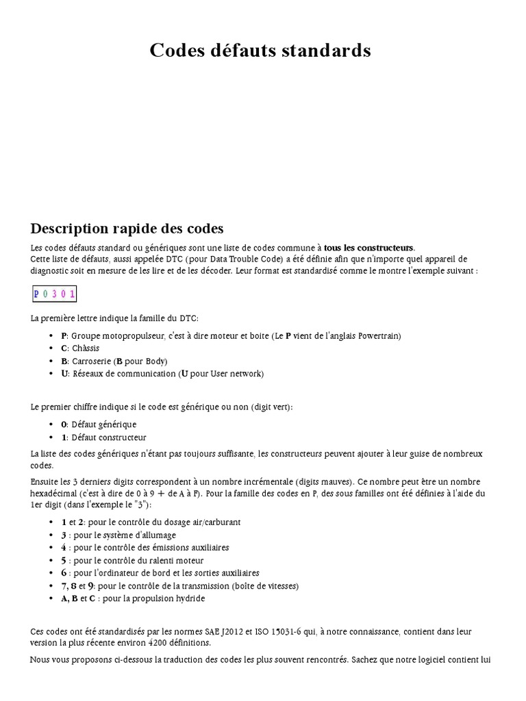 Codes Obd 2-Constructeurs | PDF